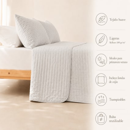 Couvre lit boutis gris clair 250x270 + 2(50x70) cm Nara | Maisons du Monde