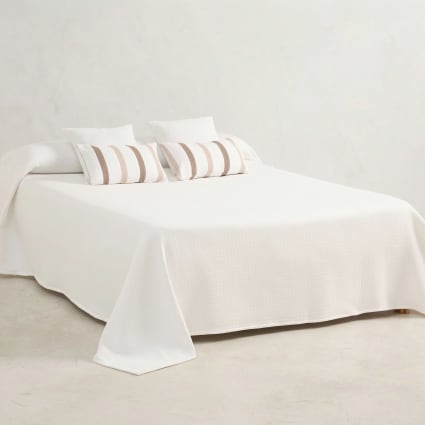Couvre-lit en coton légère à carreaux blanc 180x270cm Quadra | Maisons ...