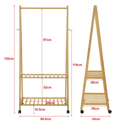 Portant à vêtements à bambou marron 69.5 x 43 x 152 cm Portant ...