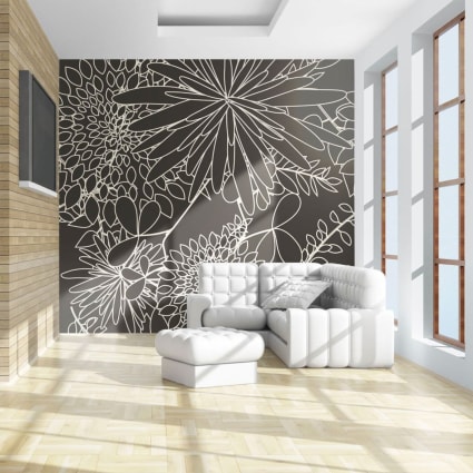 Papier peint motif floral en n&b 350 x 270 cm | Maisons du Monde