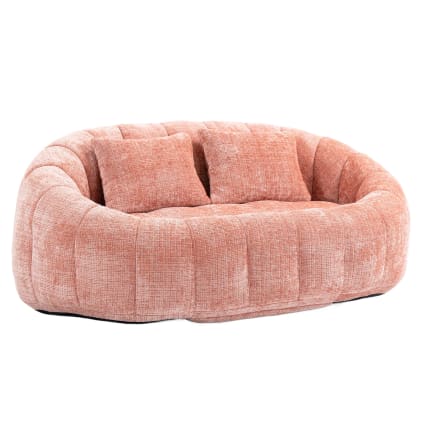 Divano 2 posti in ciniglia rosa, poltrona relax e 2 cuscini | Maisons ...