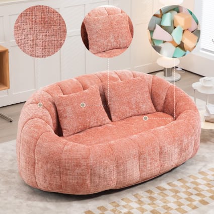 Divano 2 posti in ciniglia rosa, poltrona relax e 2 cuscini | Maisons ...