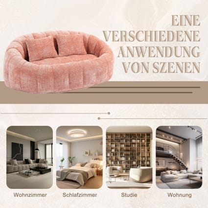 Divano 2 posti in ciniglia rosa, poltrona relax e 2 cuscini | Maisons ...