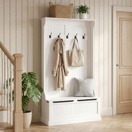 Meuble d'entrée avec banc porte manteaux 3 en 1 5 crochets crème Homcom ...