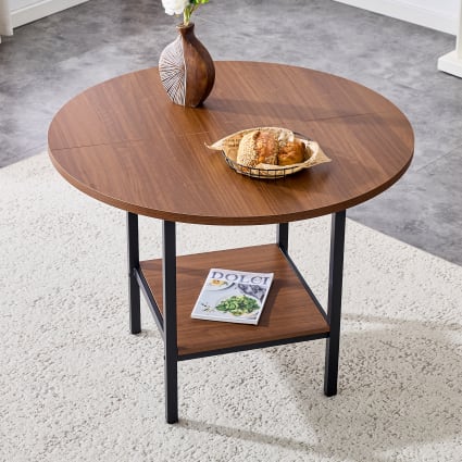 Tavolo da pranzo rotondo con ripiano metallo 100 cm noce | Maisons du Monde
