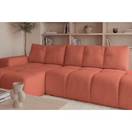 Canapé d'angle tissu chenille 4 places terracotta gauche Constance ...