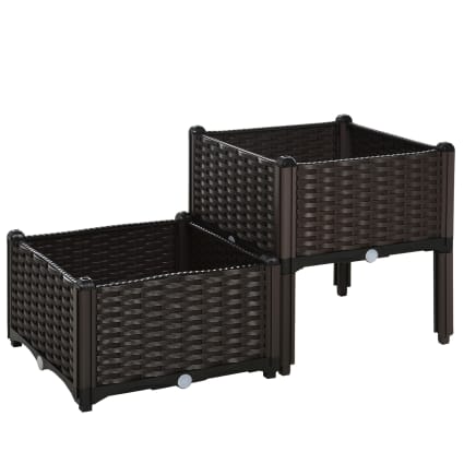 Blumenkasten Untersetzer aus HDPE und Polyrattan 40x40x44 cm, Braun ...