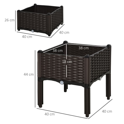 Blumenkasten Untersetzer aus HDPE und Polyrattan 40x40x44 cm, Braun ...