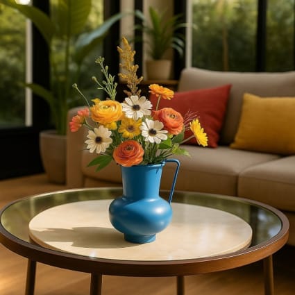 Vaso in metallo blu con manico 17cm Mirko | Maisons du Monde