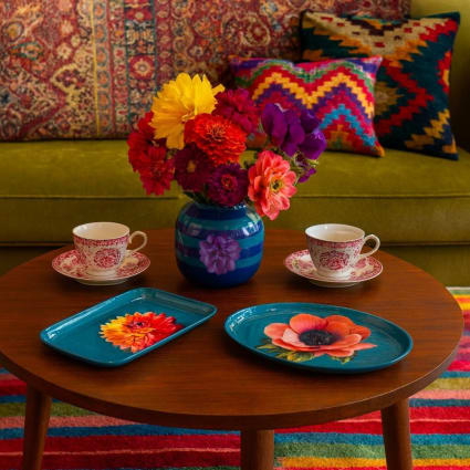 Vaso in metallo laccato a righe blu/viola h11cm Blossom | Maisons du Monde
