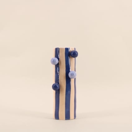 Vaso a righe blu/ecru con perline 25cm Louis | Maisons du Monde