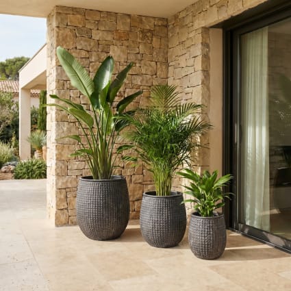 Lot de 3 cache-pots en fibre à motif losanges gris H45 Zen | Maisons du ...