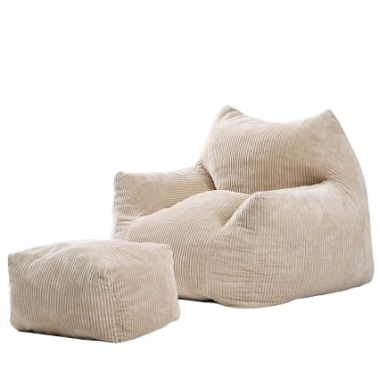 Pouf e poggiapiedi in velluto a coste beige | Maisons du Monde
