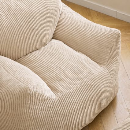 Pouf e poggiapiedi in velluto a coste beige | Maisons du Monde