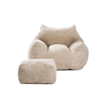 Pouf e poggiapiedi in velluto a coste beige | Maisons du Monde