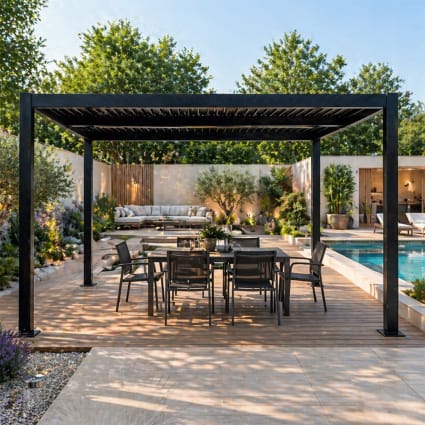 Pergola bioclimatique structure et lames orientables en aluminium noir ...