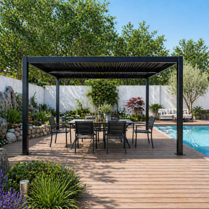 Pergola bioclimatique structure et lames orientables en aluminium noir ...