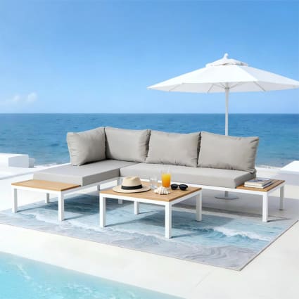 Set da giardino 3/4 posti con tavolino bianco e grigio Majuro | Maisons ...