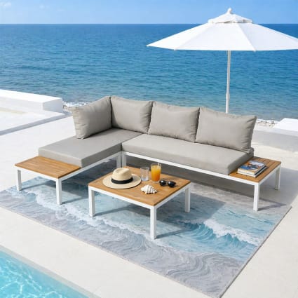 Set da giardino 3/4 posti con tavolino bianco e grigio Majuro | Maisons ...