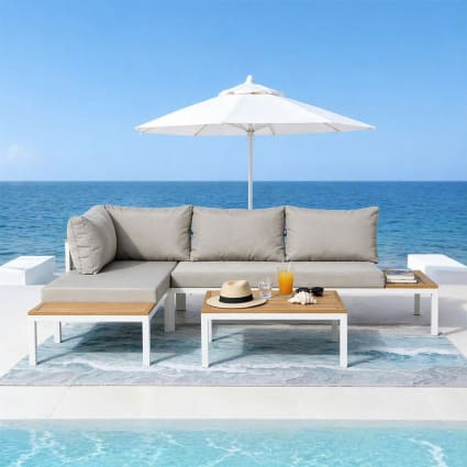 Set da giardino 3/4 posti con tavolino bianco e grigio Majuro | Maisons ...