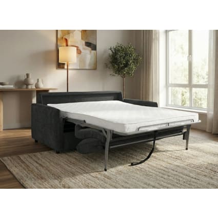 Canapé convertible express 3 places en velours texturé gris foncé ...