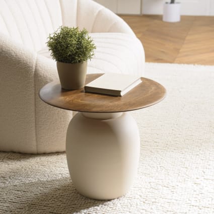Table d'appoint 48x48cm plateau en manguier pied métal ivoire James ...