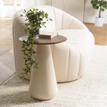 Table d'appoint 40x40cm plateau en manguier pied métal ivoire James ...