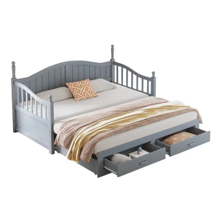 Polsterbett aus Kiefer mit Auszug und Schubladen 90x190 cm, grau ...