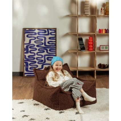 Fauteuil poire en bouclé marron noisette chaude 80 x 70 x 50 cm Teddy ...
