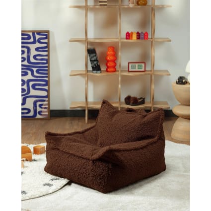 Fauteuil poire en bouclé marron noisette chaude 80 x 70 x 50 cm Teddy ...