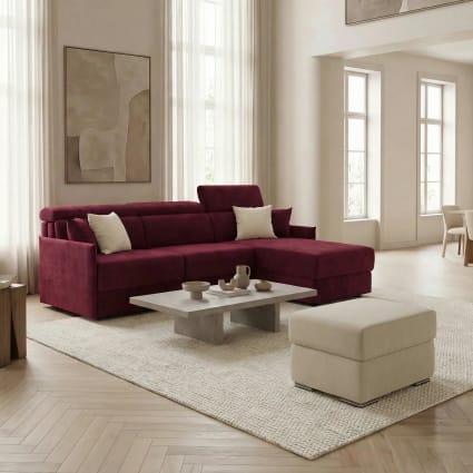 Divano letto angolare in tessuto smacchiabile 232 cm sinistro panna ...