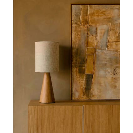 Lampe à poser bois et tissu abat-jour naturel chêne moyen 14cm Lía ...