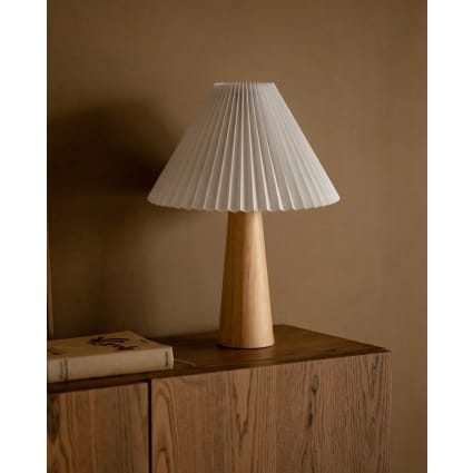 Lampe à poser bois et tissu abat-jour naturel chêne moyen 34cm Celeste ...