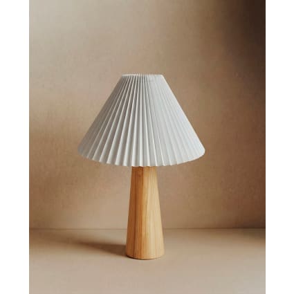 Lampe à poser bois et tissu abat-jour naturel chêne moyen 34cm Celeste ...
