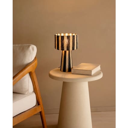 Lampe à poser en papier et tissu coloris naturel et noir de 24cm Zaida ...