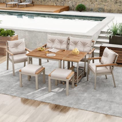 Salon de jardin 6 places en acacia avec beige | Maisons du Monde