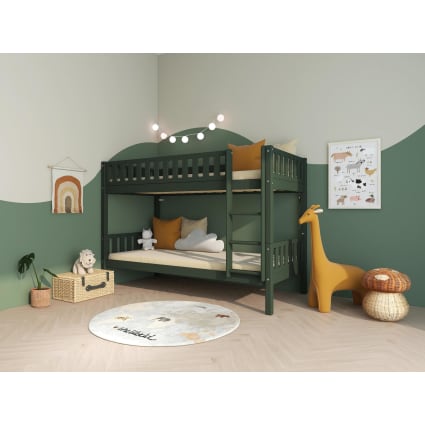 Letto a castello in legno massello di pino colore verde 90x200 Viggo ...