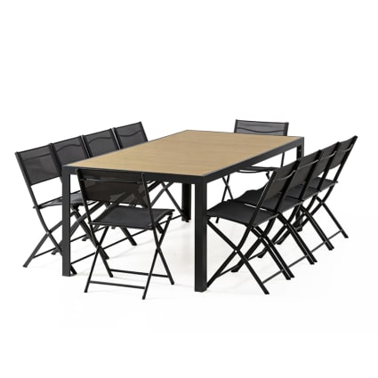 Set da giardino composto da tavolo 200 cm in alluminio e 10 sedie pieg ...
