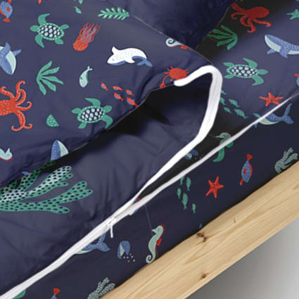 Parure de lit enfant sans couette motif Océan 90x190cm Caradou ...