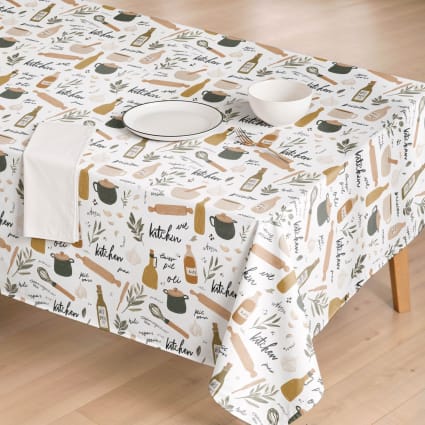 Fleckabweisende beschichtete Tischdecke Küchenmuster ocker 140x200 ...