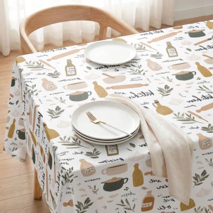 Fleckabweisende beschichtete Tischdecke Küchenmuster ocker 140x200 ...