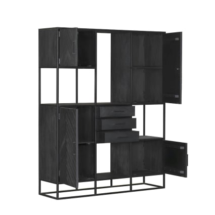 Bibliothèque étagère bois noir 4 portes motif chevrons Alvera | Maisons ...