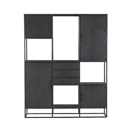 Bibliothèque étagère bois noir 4 portes motif chevrons Alvera | Maisons ...