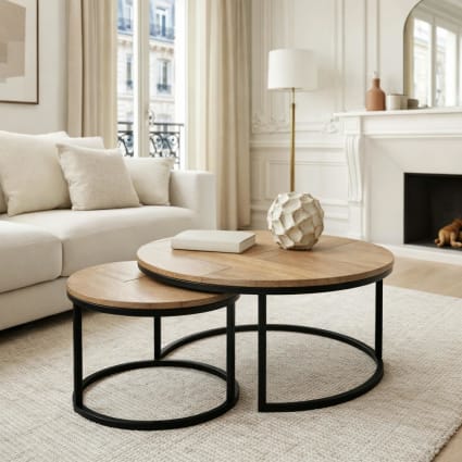 Table basse gigogne décor parquet (lot de 2) bois huilé Lexton ...