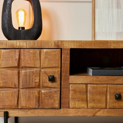 Meuble tv 2 portes, 1 tiroir, 1 niche en bois décor damier Uda ...