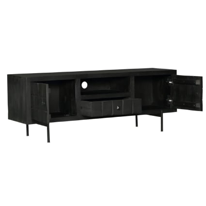 Meuble tv 2 portes, 1 tiroir, 1 niche en bois noir décor damier Uda ...