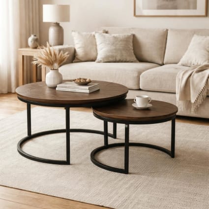 Table basse gigogne décor parquet (lot de 2) bois brun Lexton | Maisons ...