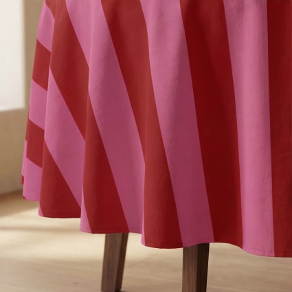 Nappe ronde antitache 100% coton rose et rouge ø 190 cm Summer stripes ...