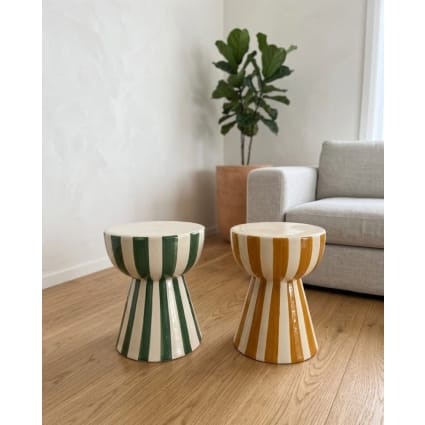 Tabouret / meuble d'appoint en céramique couleur beige/moutarde ...