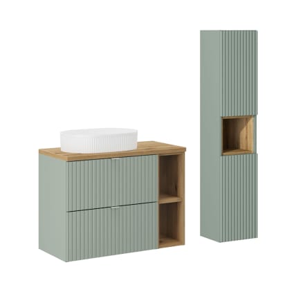 Set di mobili da bagno con lavabo effetto legno verde e marrone 80cm ...